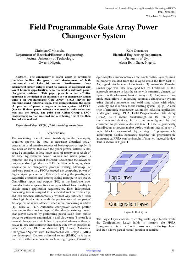 (PDF) Field Programmable Gate Array Power Changeover System