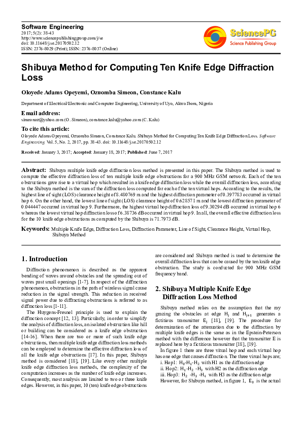 (PDF) Shibuya Method for Computing Ten Knife Edge Diffraction Loss