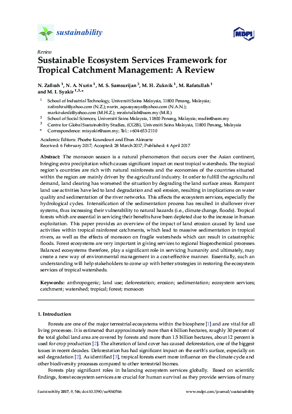 (PDF) Sustainable Ecosystem Services Framework for Tropical Catchment ...