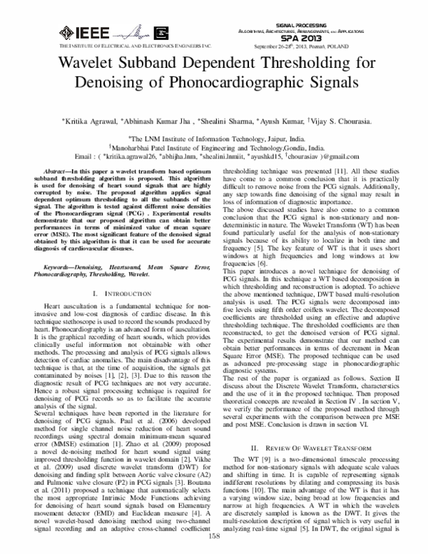 (PDF) Wavelet subband dependent thresholding for denoising of phonocardiographic signals