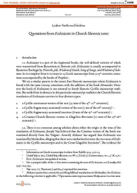 (PDF) Quotations from Ecclesiastes in Church Slavonic texts
