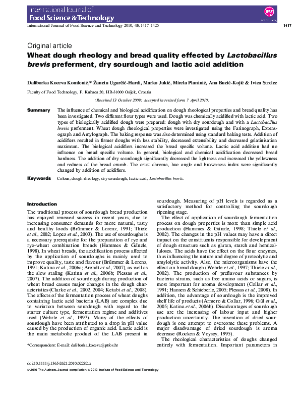 (PDF) Wheat dough rheology and bread quality effected by Lactobacillus brevis preferment, dry ...