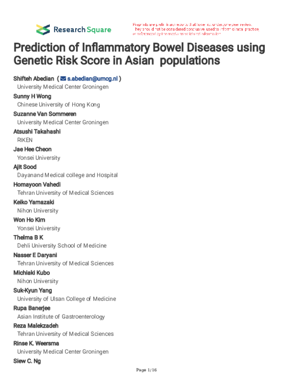 (PDF) Prediction of Inflammatory Bowel Diseases using Genetic Risk ...