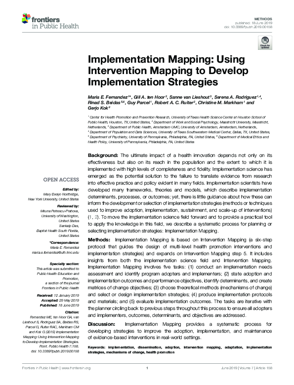 Pdf Implementation Mapping Using Intervention Mapping To Develop