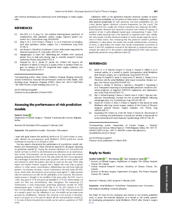 (PDF) Assessing the performance of risk prediction models