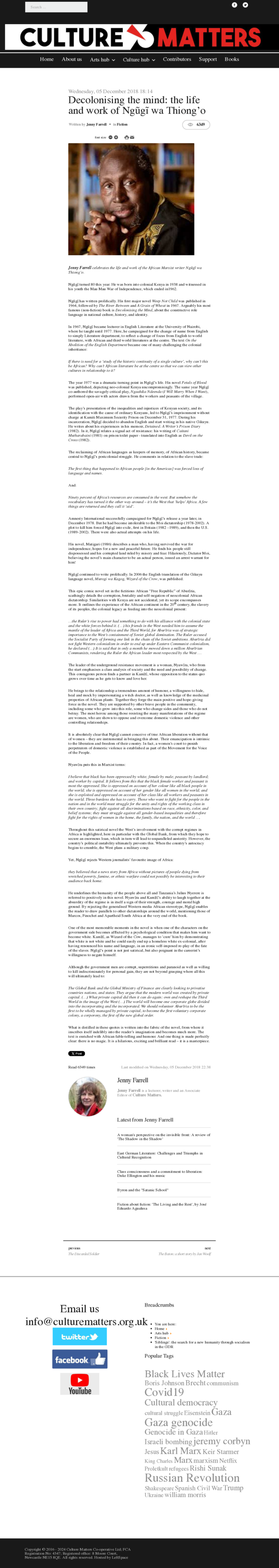 (PDF) Decolonising the mind: the life and work of Ngũgĩ wa Thiong'o