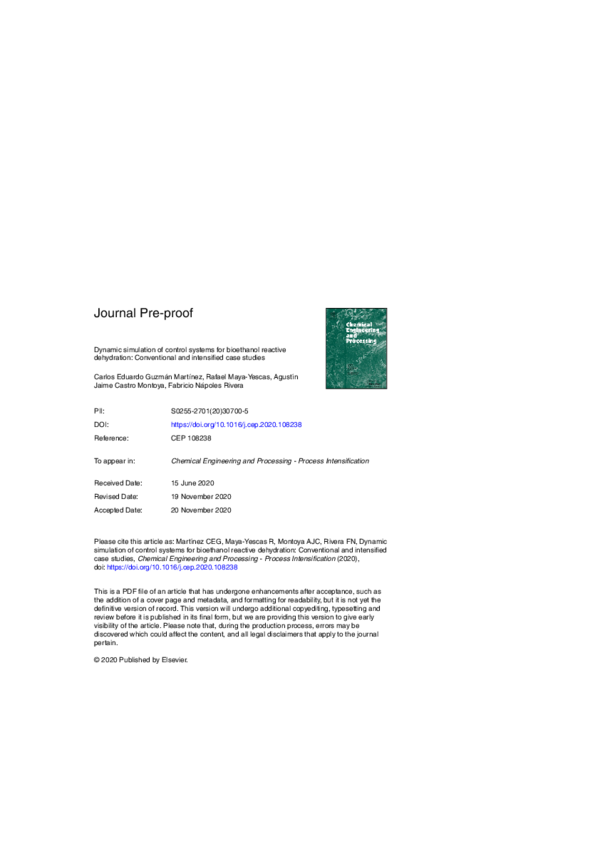 (PDF) Dynamic simulation of control systems for bioethanol reactive ...