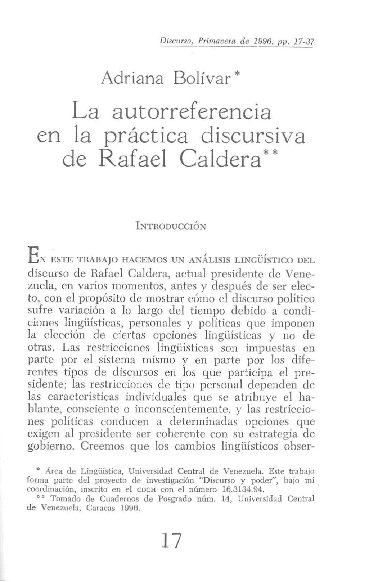 (PDF) La autorreferencia en la práctica discursiva de Rafael Caldera