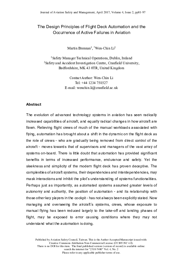 (PDF) The design principles of flight deck automation and the occurrence of active failures in ...