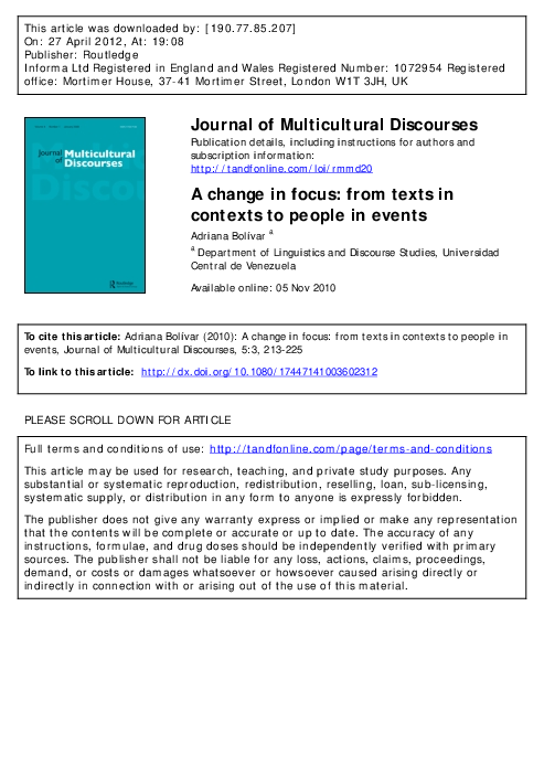 (PDF) A change in focus: from texts in contexts to people in events