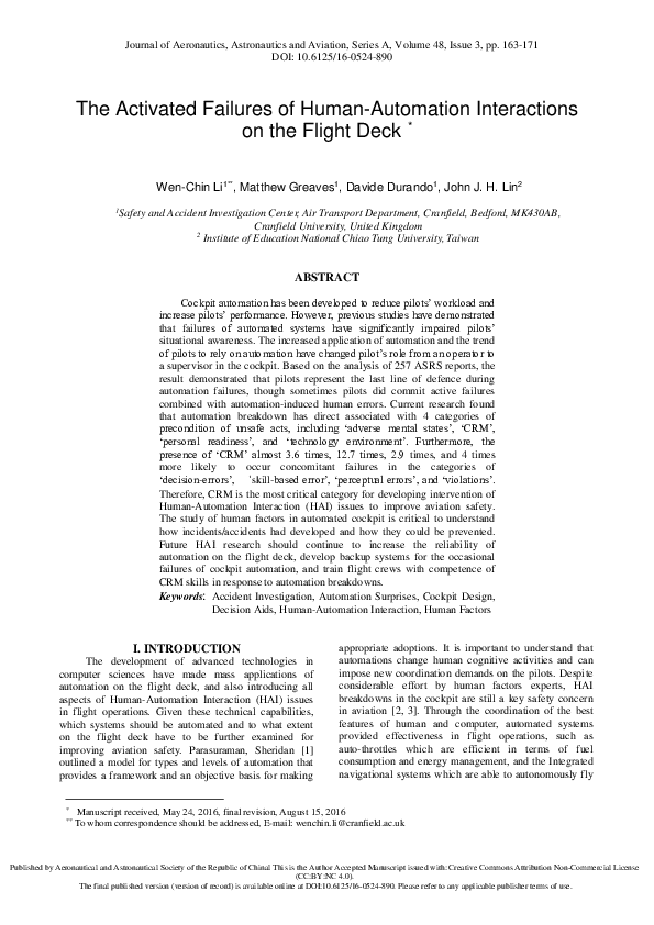 (PDF) The Activated Failures of Human-Automation Interactions on the Flight Deck