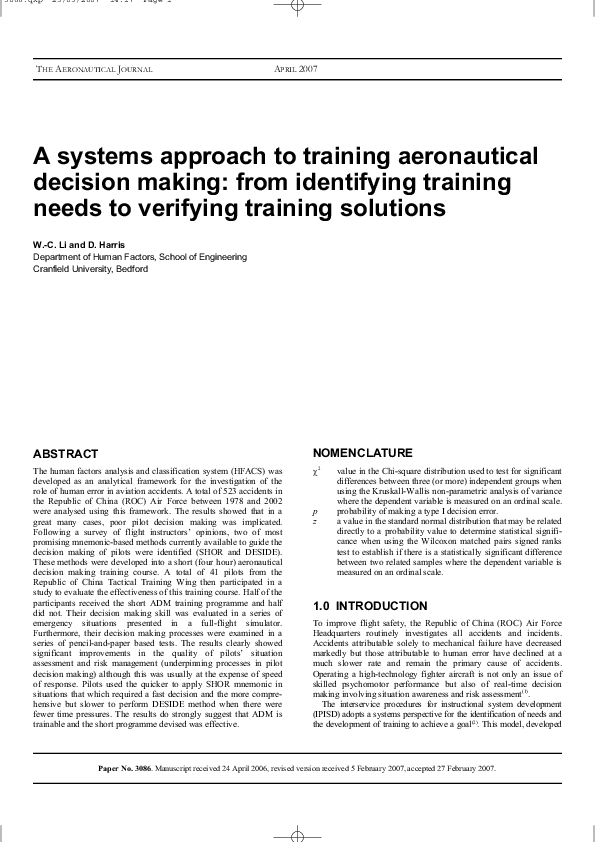 (PDF) A systems approach to training aeronautical decision making: from ...