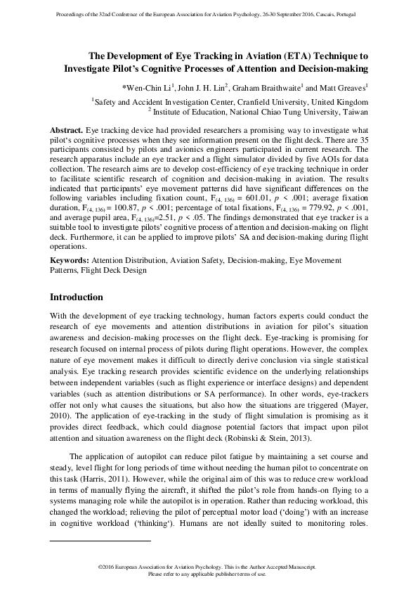 (PDF) The development of eye tracking in aviation (ETA) technique to investigate pilot's ...
