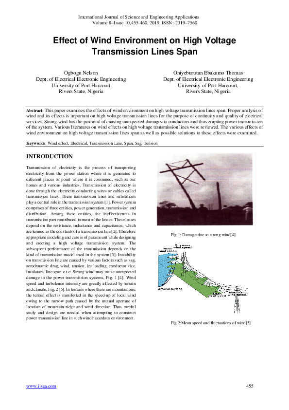 (PDF) Effect of Wind Environment on High Voltage Transmission Lines Span