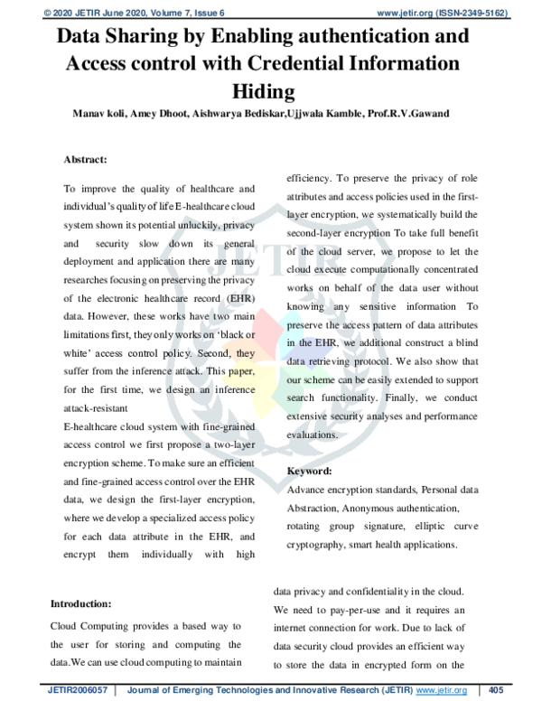 (PDF) Data Sharing by Enabling authentication and Access control with Credential Information Hiding