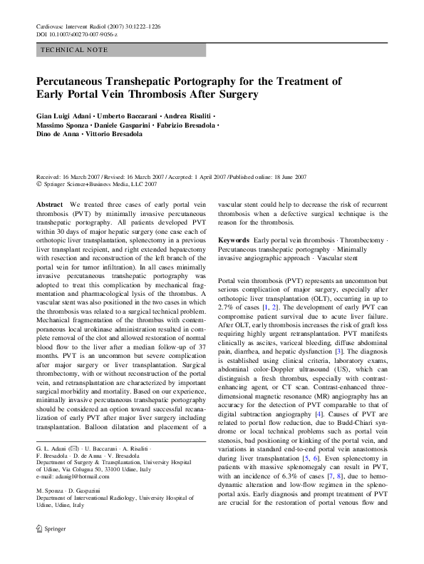 (PDF) Percutaneous Transhepatic Portography for the Treatment of Early ...