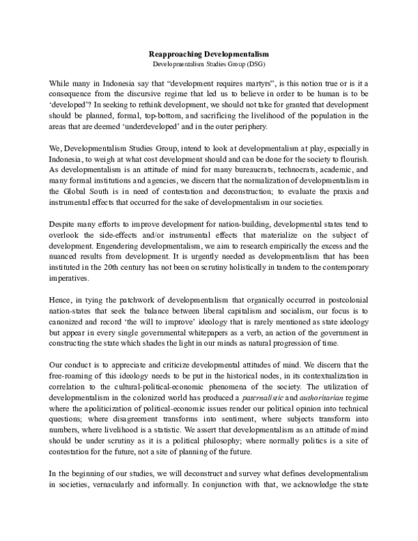 (PDF) Reapproaching Developmentalism
