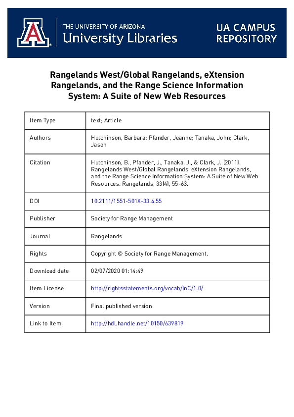 (PDF) Rangelands West/Global Rangelands, eXtension Rangelands, and the ...