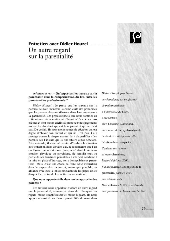 (PDF) Un autre regard sur la parentalité
