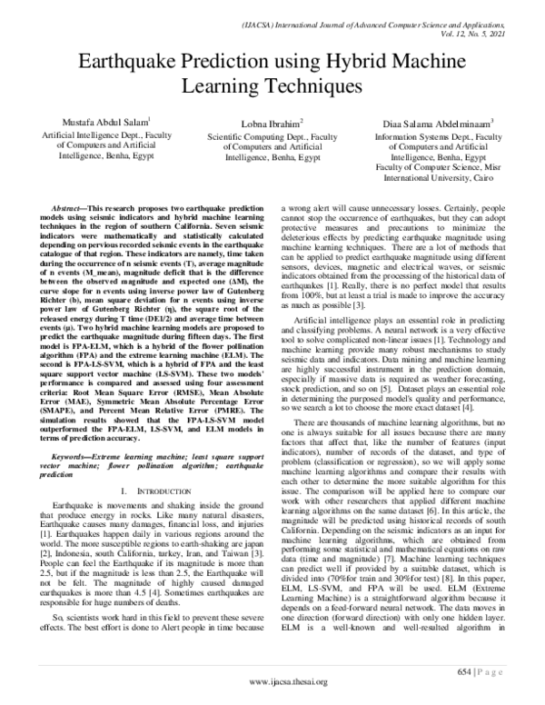 (PDF) Earthquake Prediction using Hybrid Machine Learning Techniques
