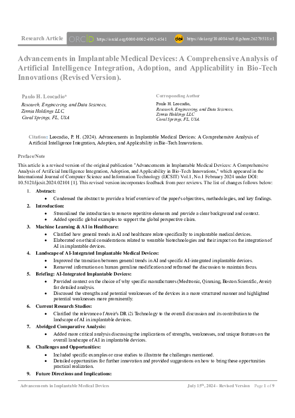 (PDF) Advancements in Implantable Medical Devices: A Comprehensive Analysis of Artificial ...