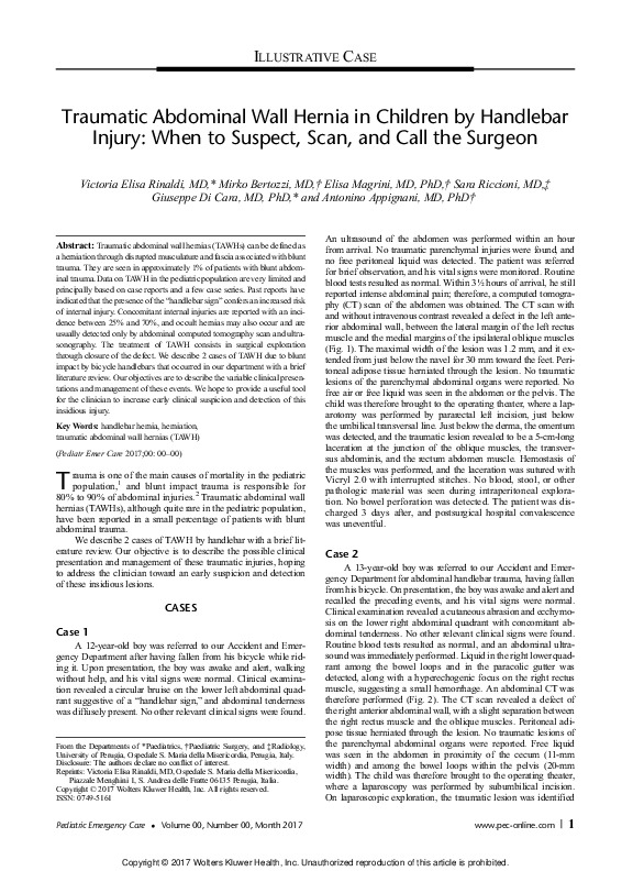 (PDF) Traumatic Abdominal Wall Hernia in Children by Handlebar Injury ...