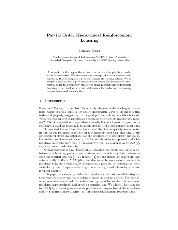 (PDF) Partial Order Hierarchical Reinforcement Learning