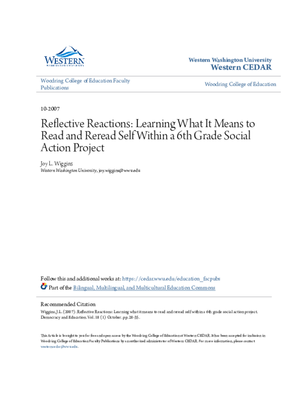 (PDF) Reflective Reactions: Learning What It Means to Read and Reread ...