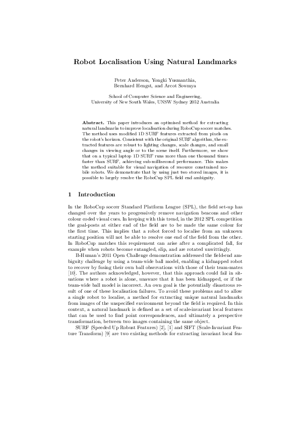 (PDF) Robot Localisation Using Natural Landmarks