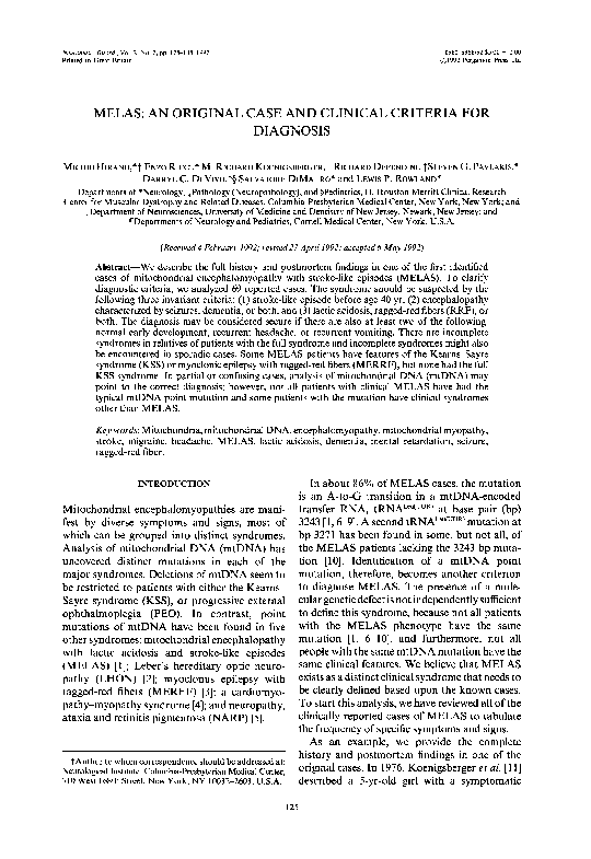 (PDF) MELAS: An original case and clinical criteria for diagnosis