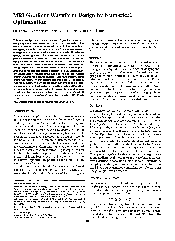 (PDF) MRI gradient waveform design by numerical optimization