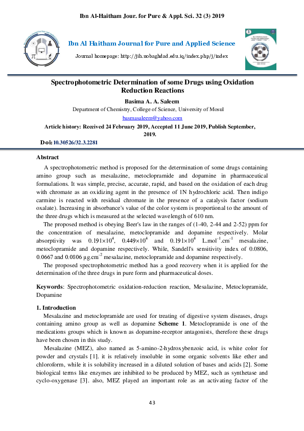 (PDF) Spectrophotometric Determination of some Drugs using Oxidation ...