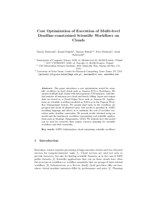 (PDF) Cost Optimization of Execution of Multi-level Deadline-Constrained Scientific Workflows on ...