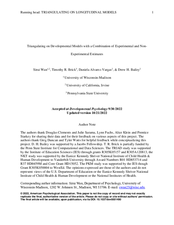 (PDF) Triangulating on Developmental Models with a Combination of ...
