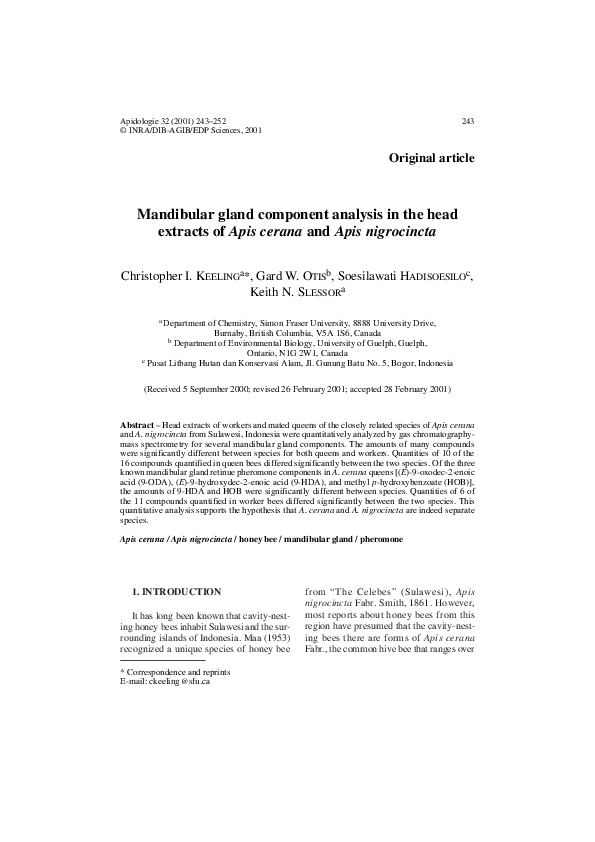 (PDF) Mandibular gland component analysis in the head extracts of Apis ...