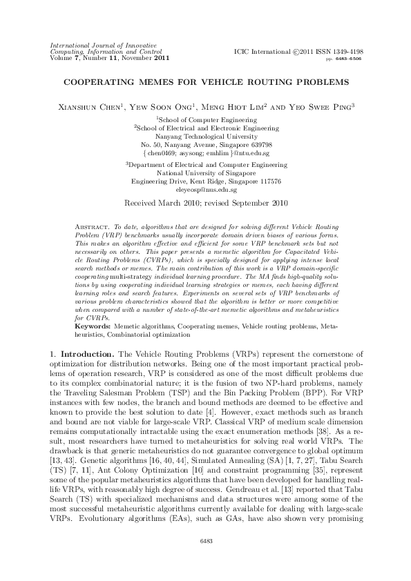(PDF) Cooperating memes for vehicle routing problems
