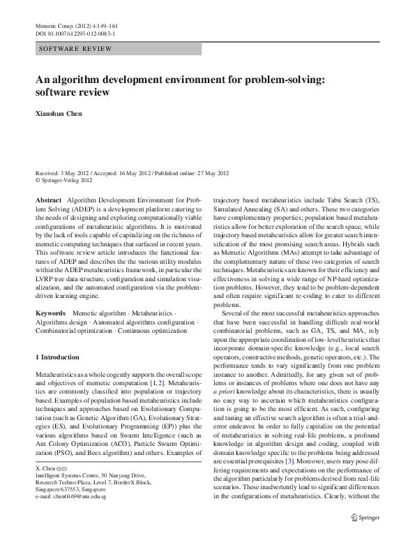 (PDF) An algorithm development environment for problem-solving: software review