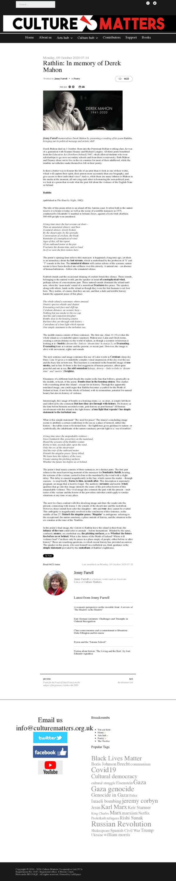 (PDF) Rathlin: In memory of Derek Mahon