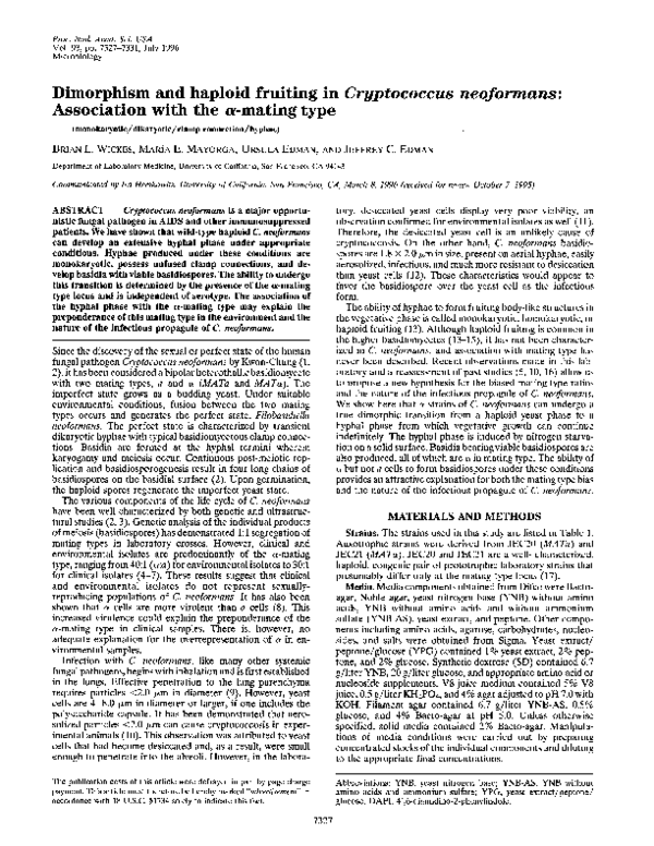 (PDF) Dimorphism and haploid fruiting in Cryptococcus neoformans ...