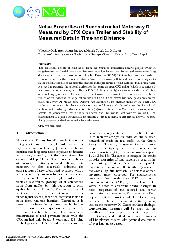 (PDF) Noise Properties of Reconstructed Motorway D 1 Measured by CPX ...
