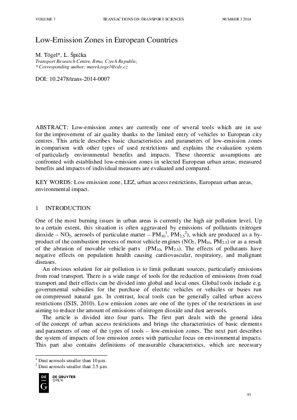 (PDF) Low-Emission Zones in European Countries