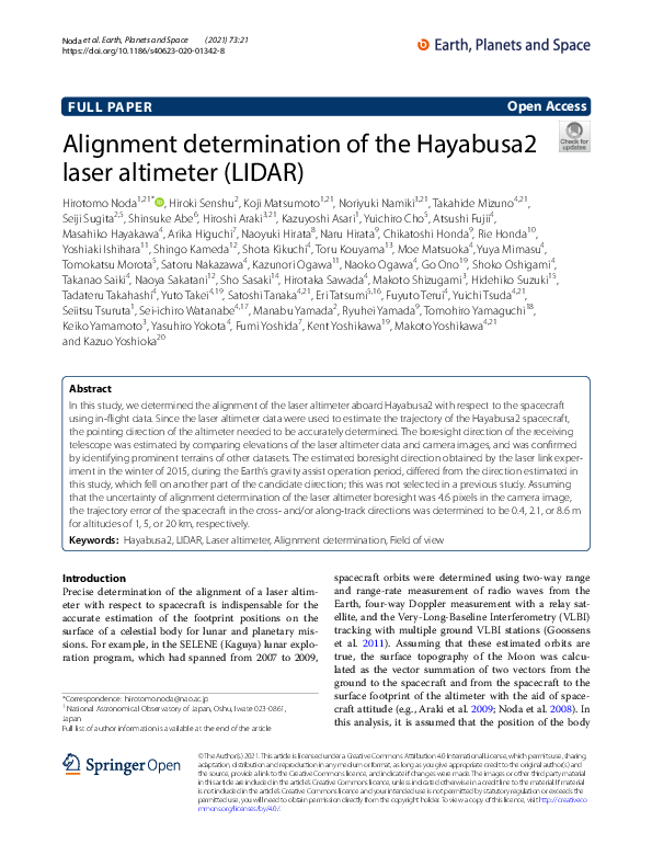 (PDF) Alignment determination of the Hayabusa2 laser altimeter (LIDAR)