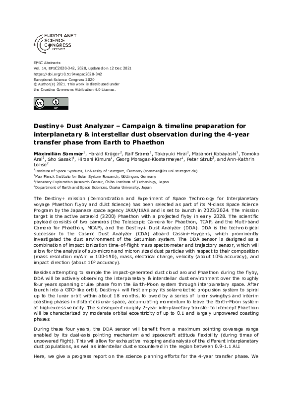 (PDF) Destiny+ Dust Analyzer – Campaign timeline preparation for ...