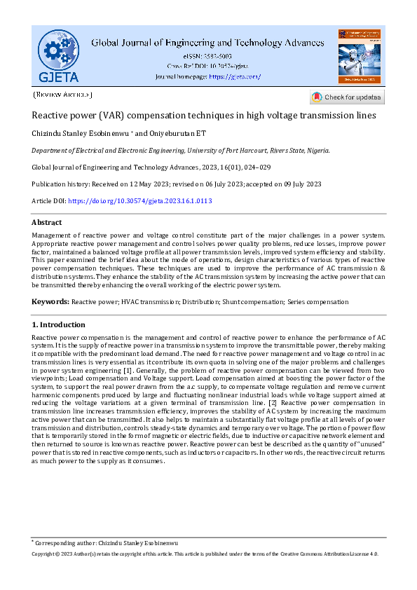 (PDF) Reactive power (VAR) compensation techniques in high voltage ...