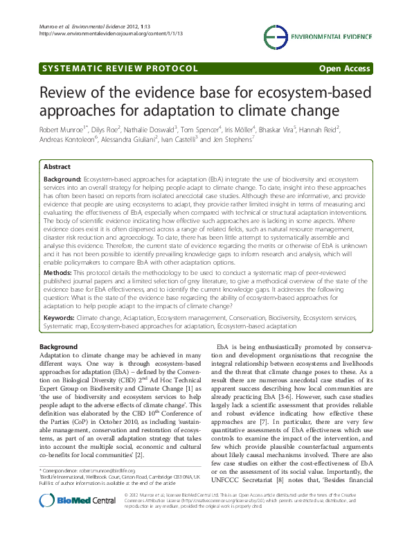(PDF) Review of the evidence base for ecosystem-based approaches for ...