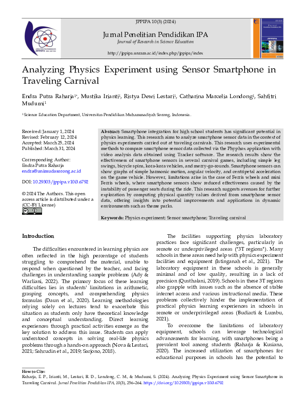 (PDF) Analyzing Physics Experiment using Sensor Smartphone in Traveling Carnival
