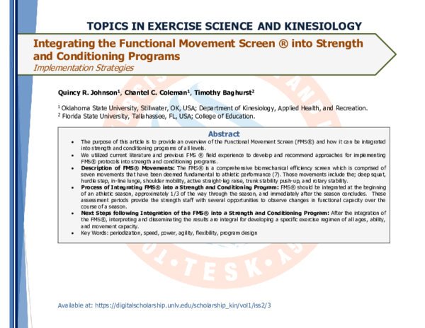 (PDF) Integrating the Functional Movement Screen ® into Strength and ...