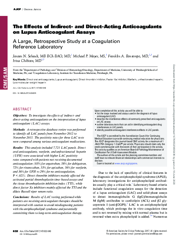 (PDF) The Effects of Indirect- and Direct-Acting Anticoagulants on ...