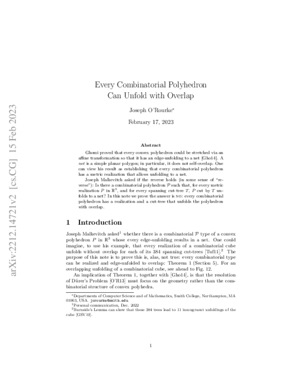 (PDF) Every Combinatorial Polyhedron Can Unfold with Overlap