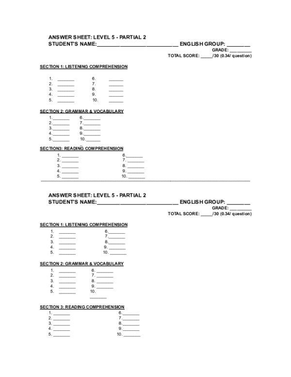 (PDF) ANSWER SHEET: LEVEL 5 -PARTIAL 2 STUDENT'S NAME ...